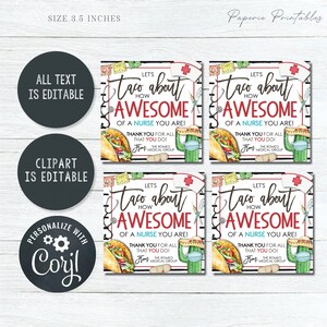 EDITABLE Taco Bout Nurse Tags, Nurse Appreciation Tags, Taco Nurse ...