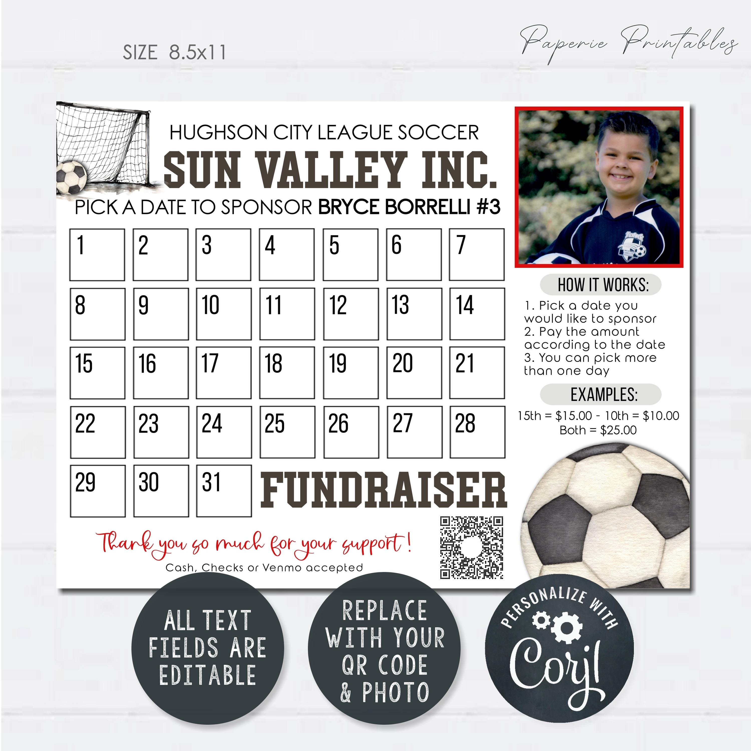 Editable Soccer Fundraising Calendar Template (DIY Digital Download ...
