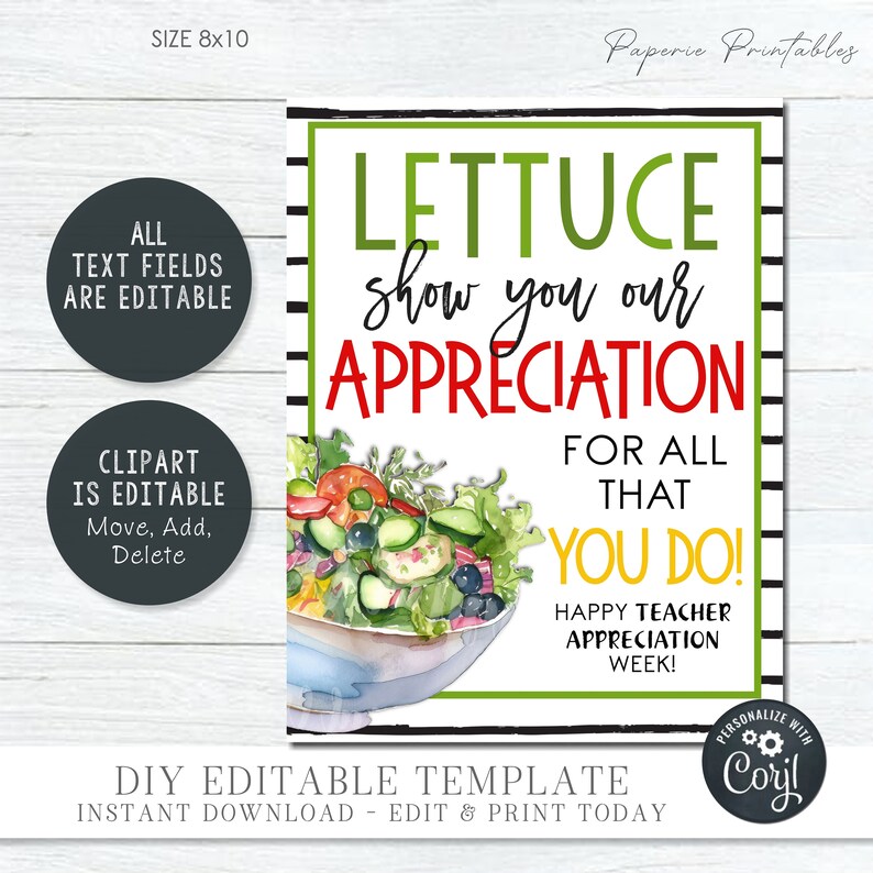 Editable Salad Bar Teacher Appreciation Sign (digital Download) #TAS29 ...