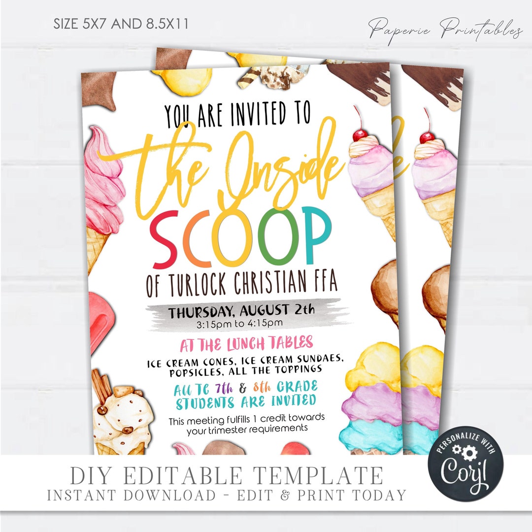 Editable Ice Cream Social Flyer Template: DIY Printable (8.5x11 & 5x7 ...