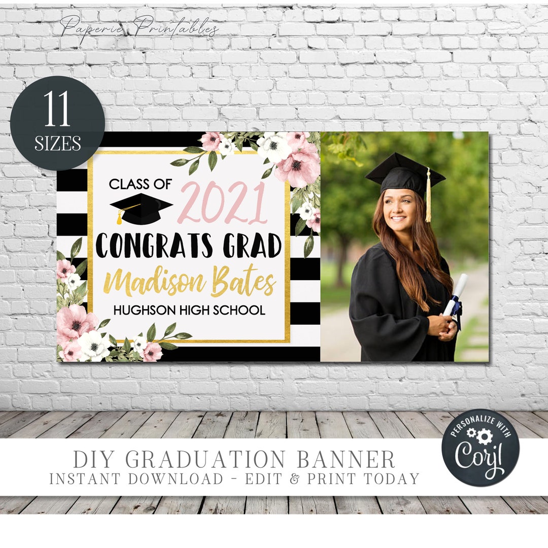 Editable Photo Graduation Banner: Class of 2024 Backdrop (DIY Corjl) # ...