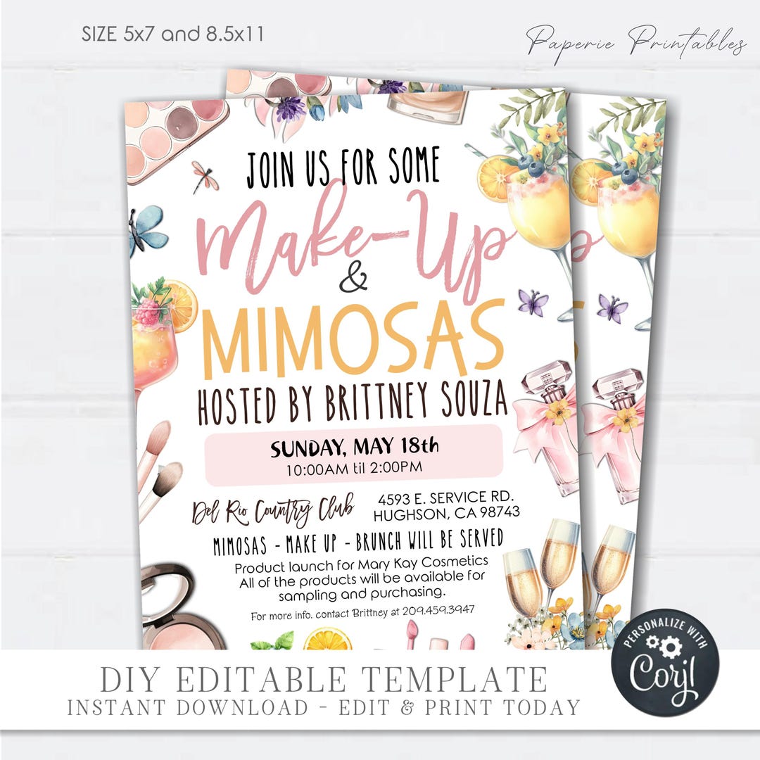 EDITABLE Makeup and Mimosas Flyer, Make up and Mimosa's Event, Mimosas ...