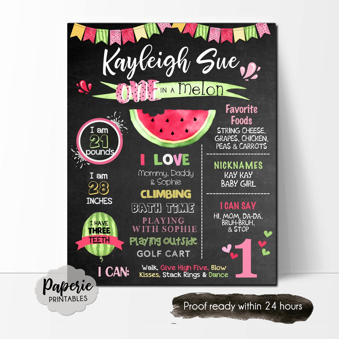 Watermelon Birthday Milestone Chalkboard, Watermelon Birthday Milestone ...
