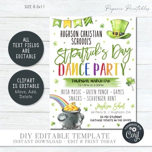 Editable St. Patrick's Day School Dance Flyer (DIY With Corjl) - Etsy