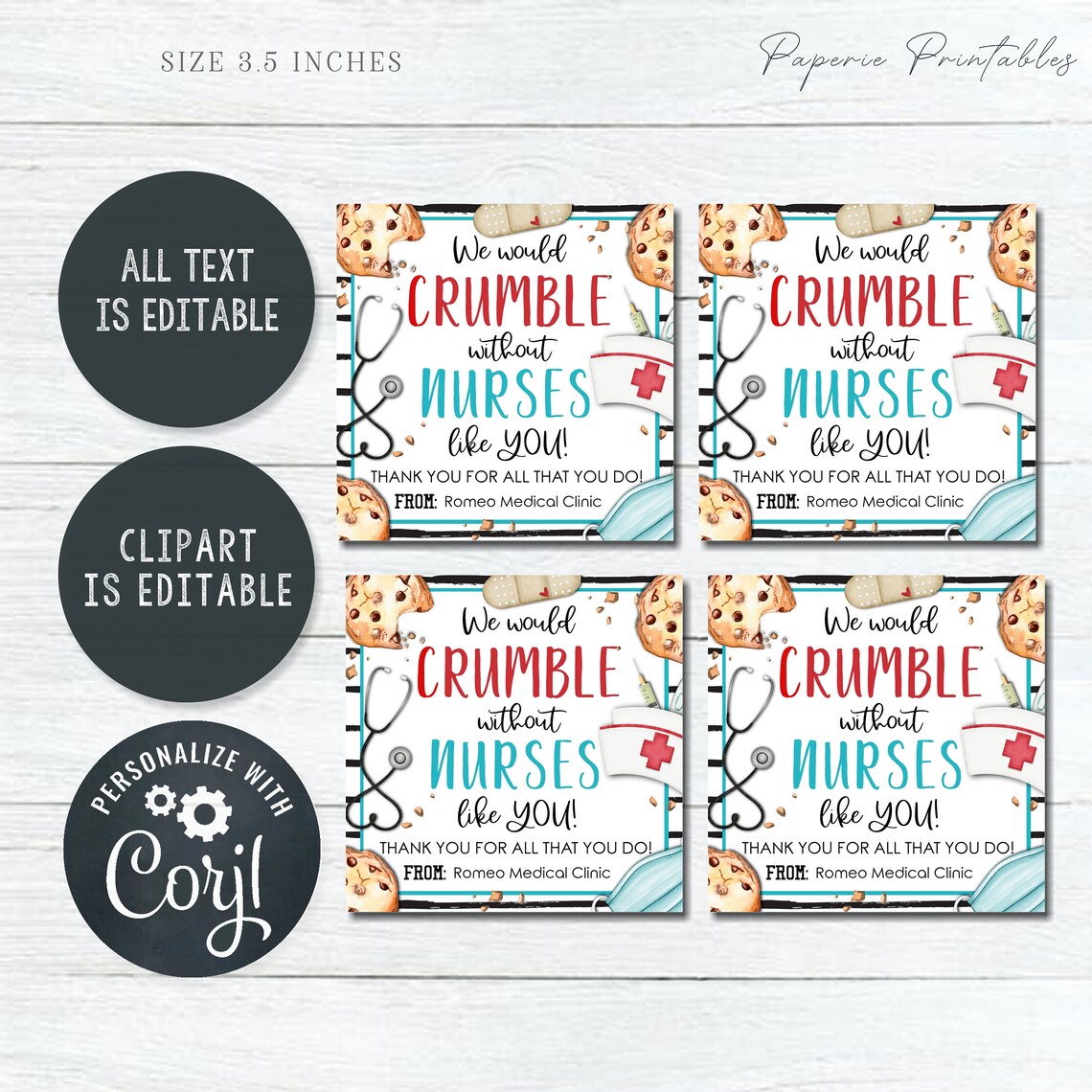 Editable Cookie Nurse Appreciation Gift Tags (DIY Wcorjl) #NAF11 - Etsy