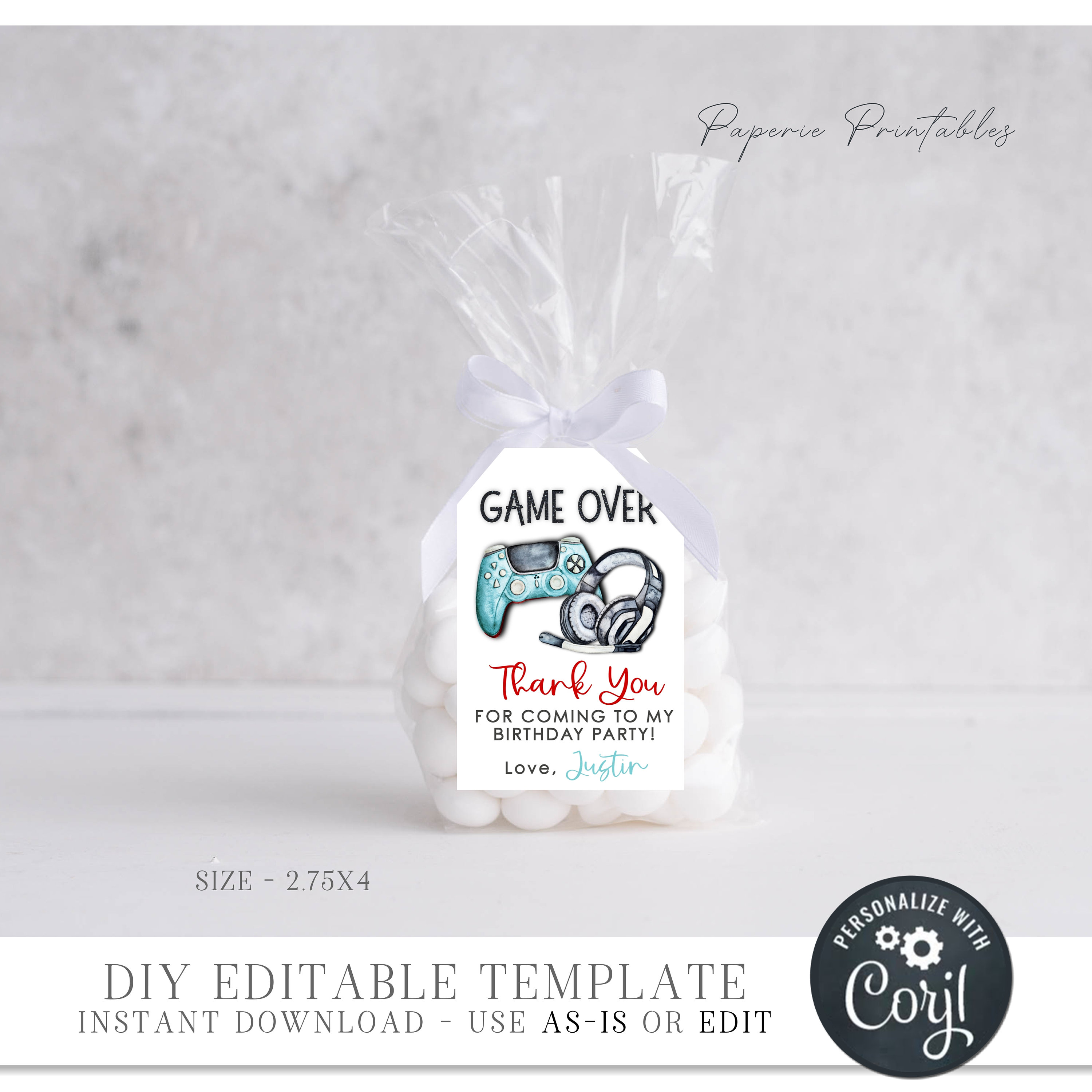 Editable Gaming Party Favor Tags: Video Game Birthday Thank You Tags ...