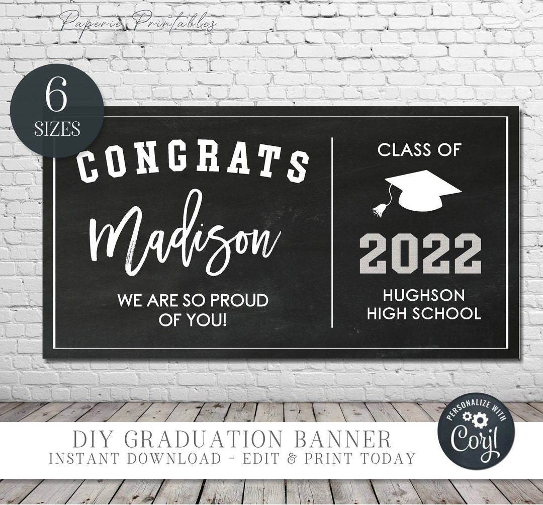 EDITABLE Graduation Banner, Graduation Yard Sign, Class of 2022 ...
