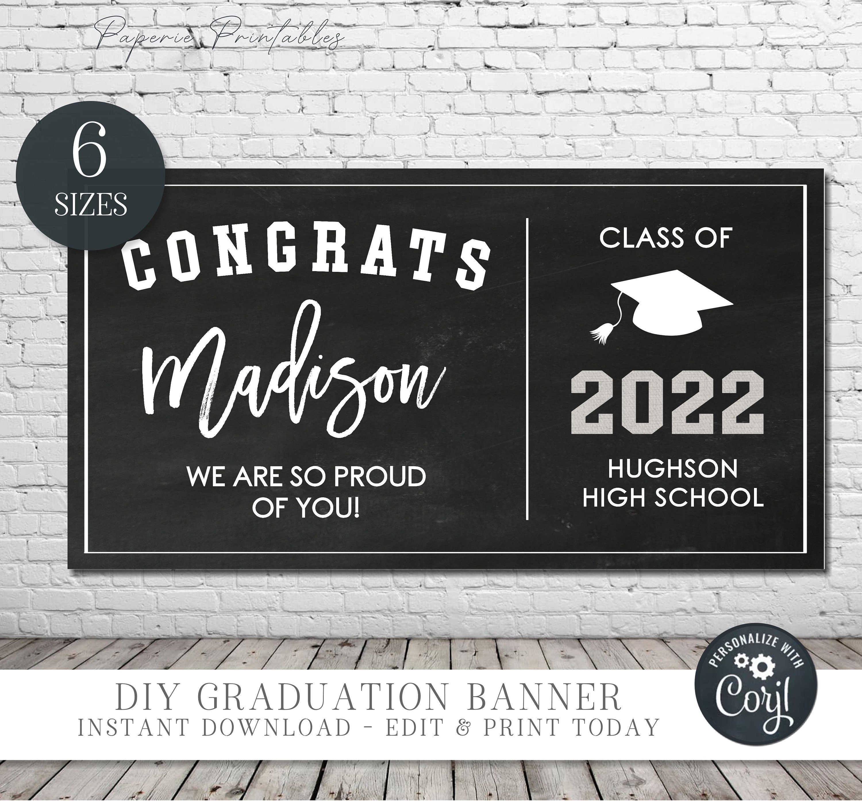 EDITABLE Graduation Banner Graduation Yard Sign Class of - Etsy
