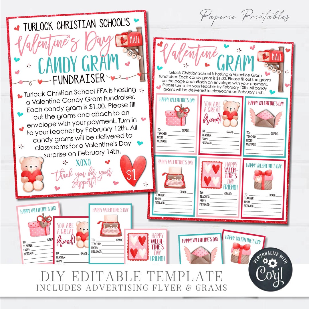 Valentine's Day Candy Gram Fundraiser Flyer (DIY Editable Corjl ...