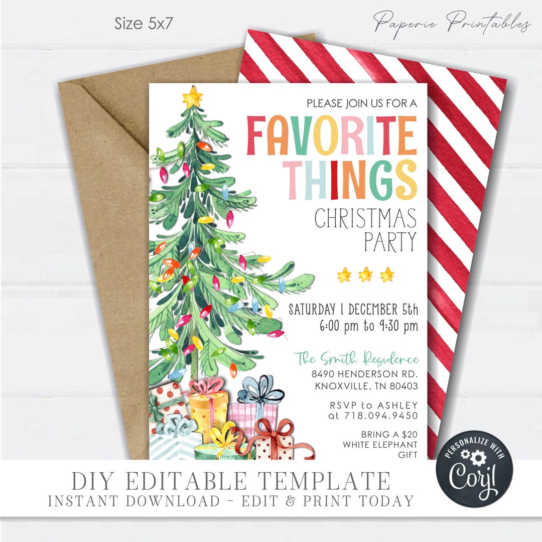 Editable Favorite Things Christmas Party Invitation (DIY Corjl Template ...