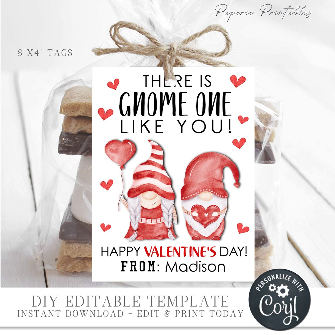 EDITABLE Gnome Valentine Cards Kid Valentine Cards School - Etsy