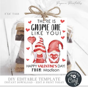 EDITABLE Gnome Valentine Cards, Kid Valentine Cards, School Valentine ...