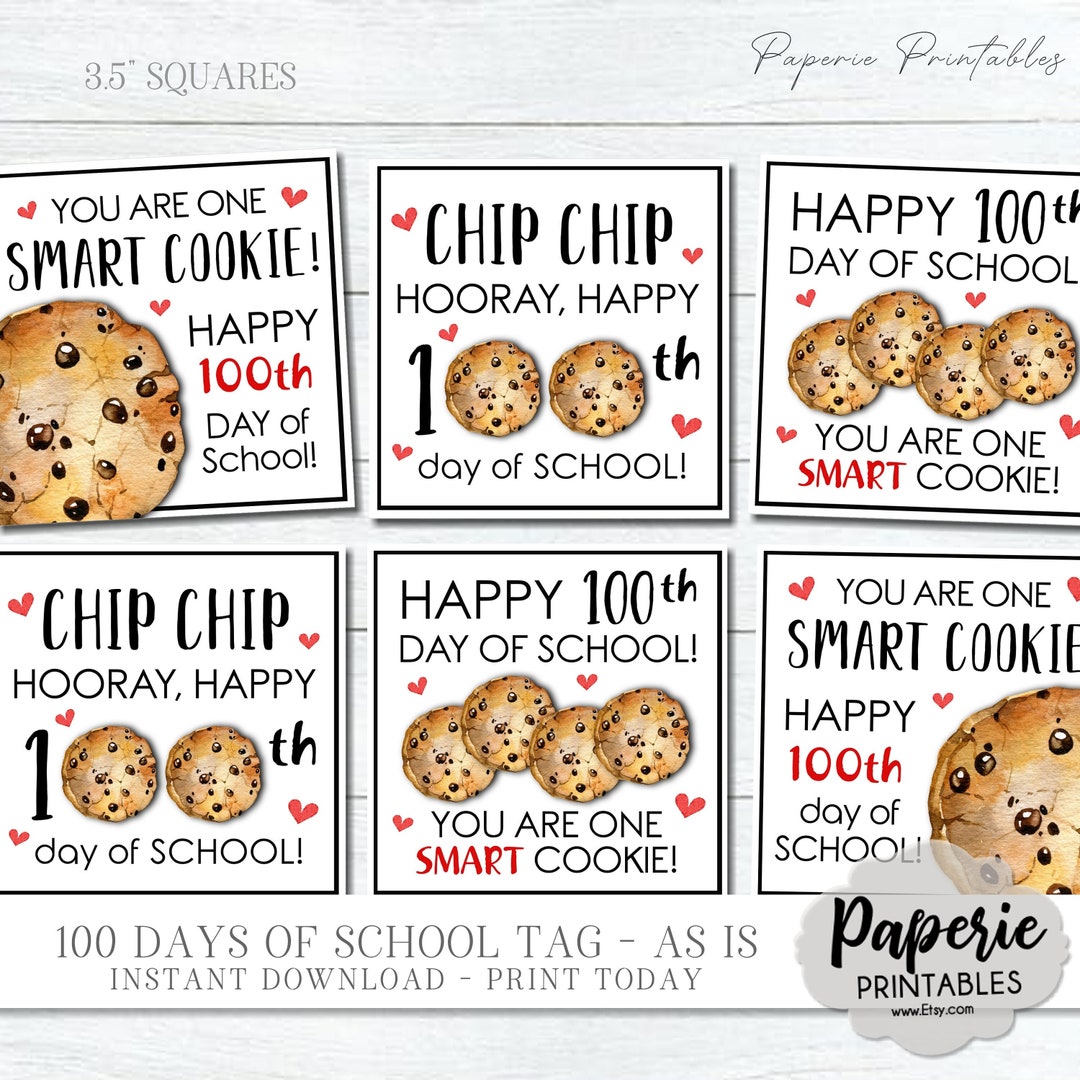 100 Days of School Tag, Happy 100th Day of School Tag, One Smart Cookie ...
