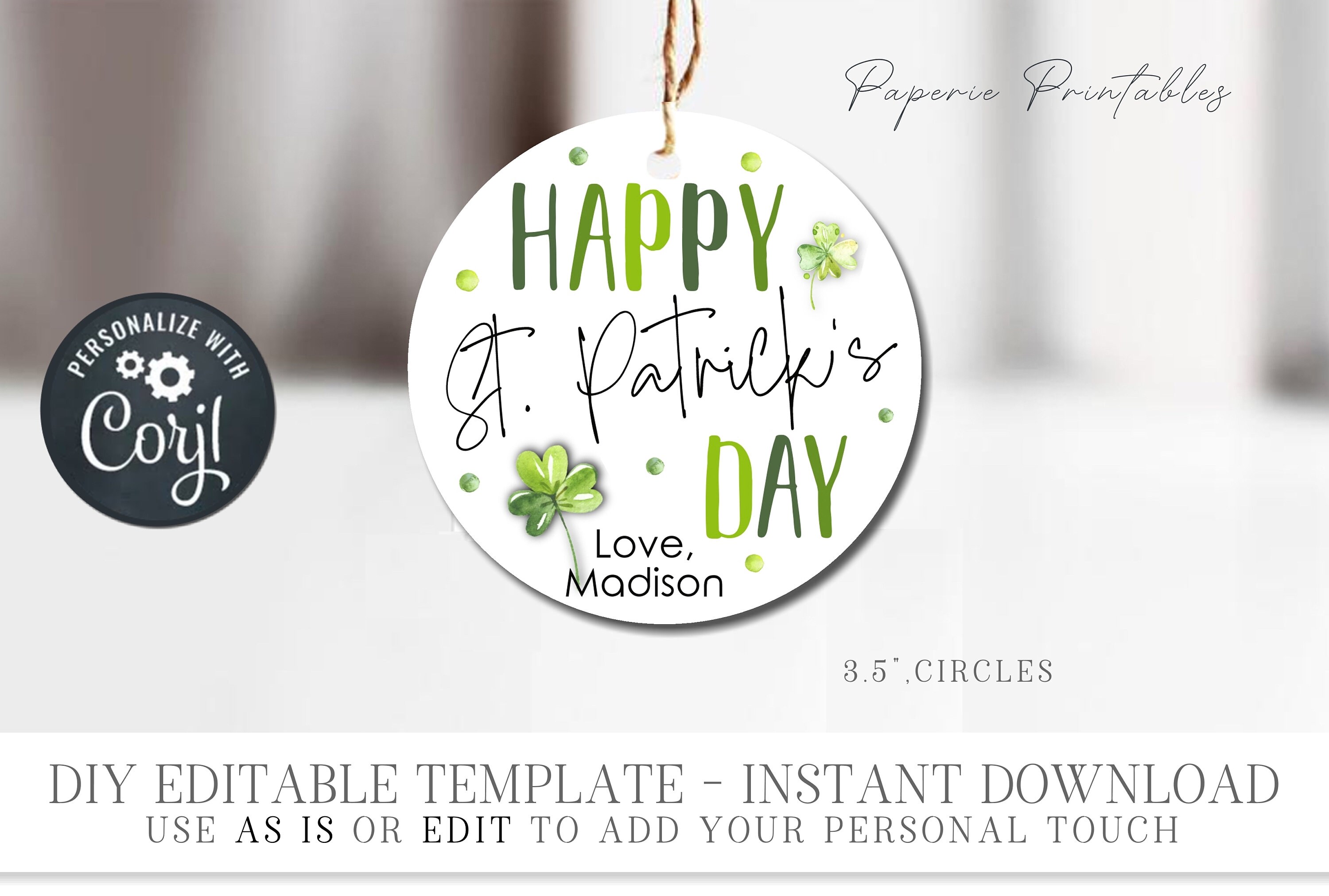Editable St. Patrick's Day Gift Tag Happy St. | Etsy