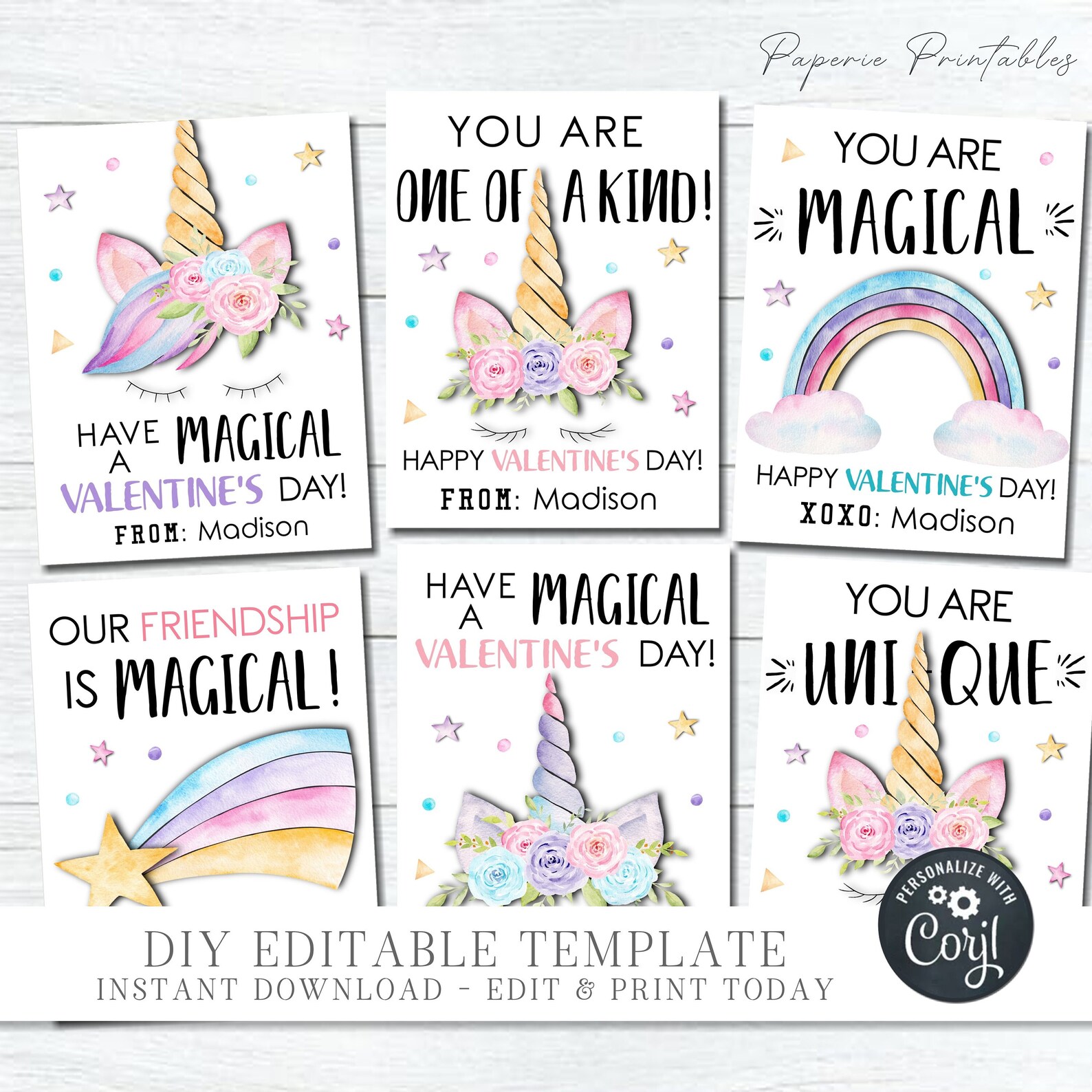 EDITABLE Unicorn Valentine Cards Kid Valentine Cards School - Etsy