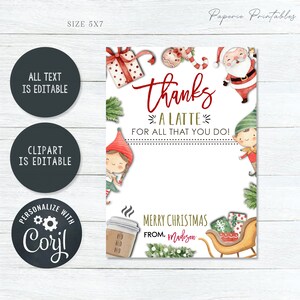 EDITABLE Christmas Gift Card Holder, Christmas Thanks a LATTE Gift Card ...