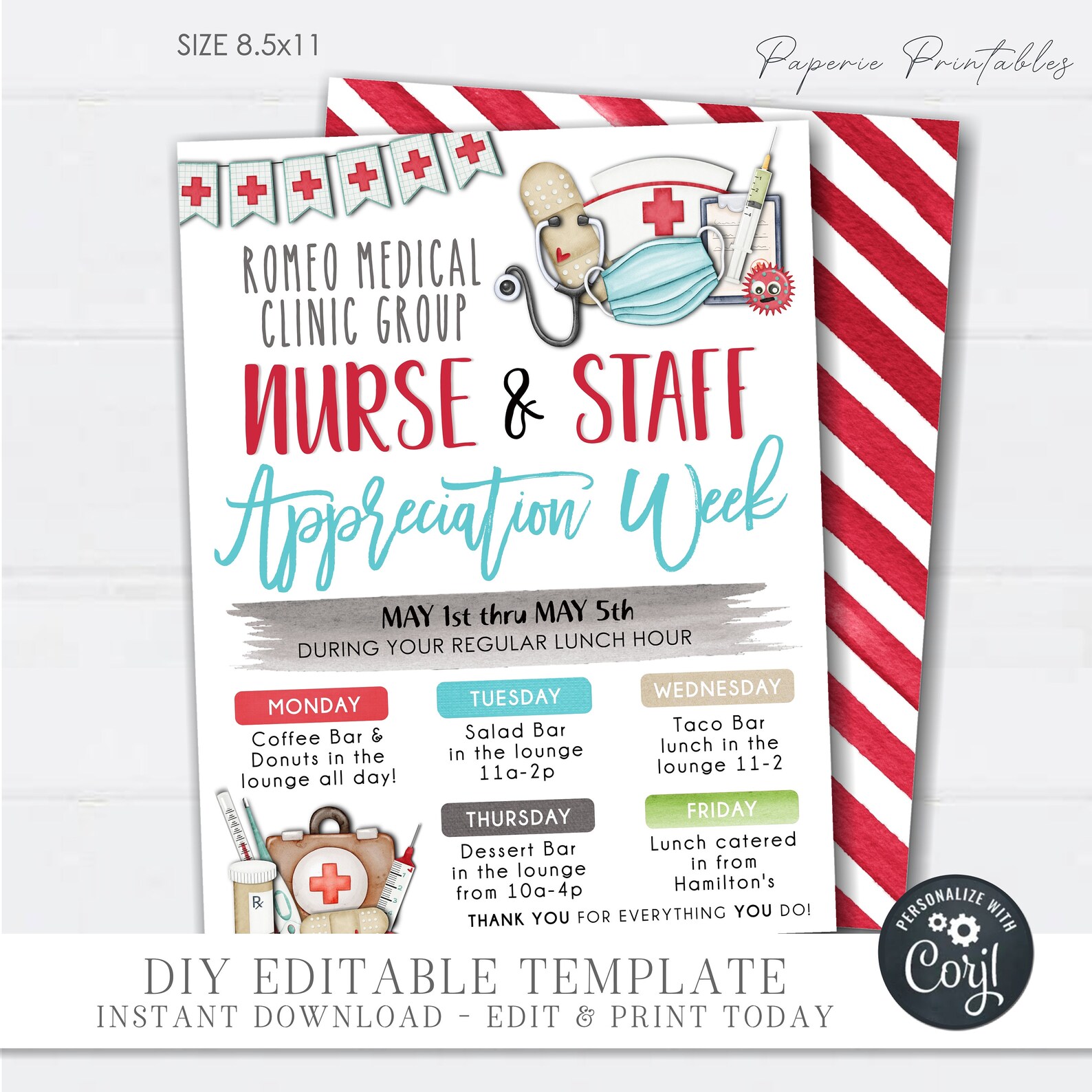 Editable Nurse Appreciation Week Flyer: Event Schedule (DIY Corjl ...