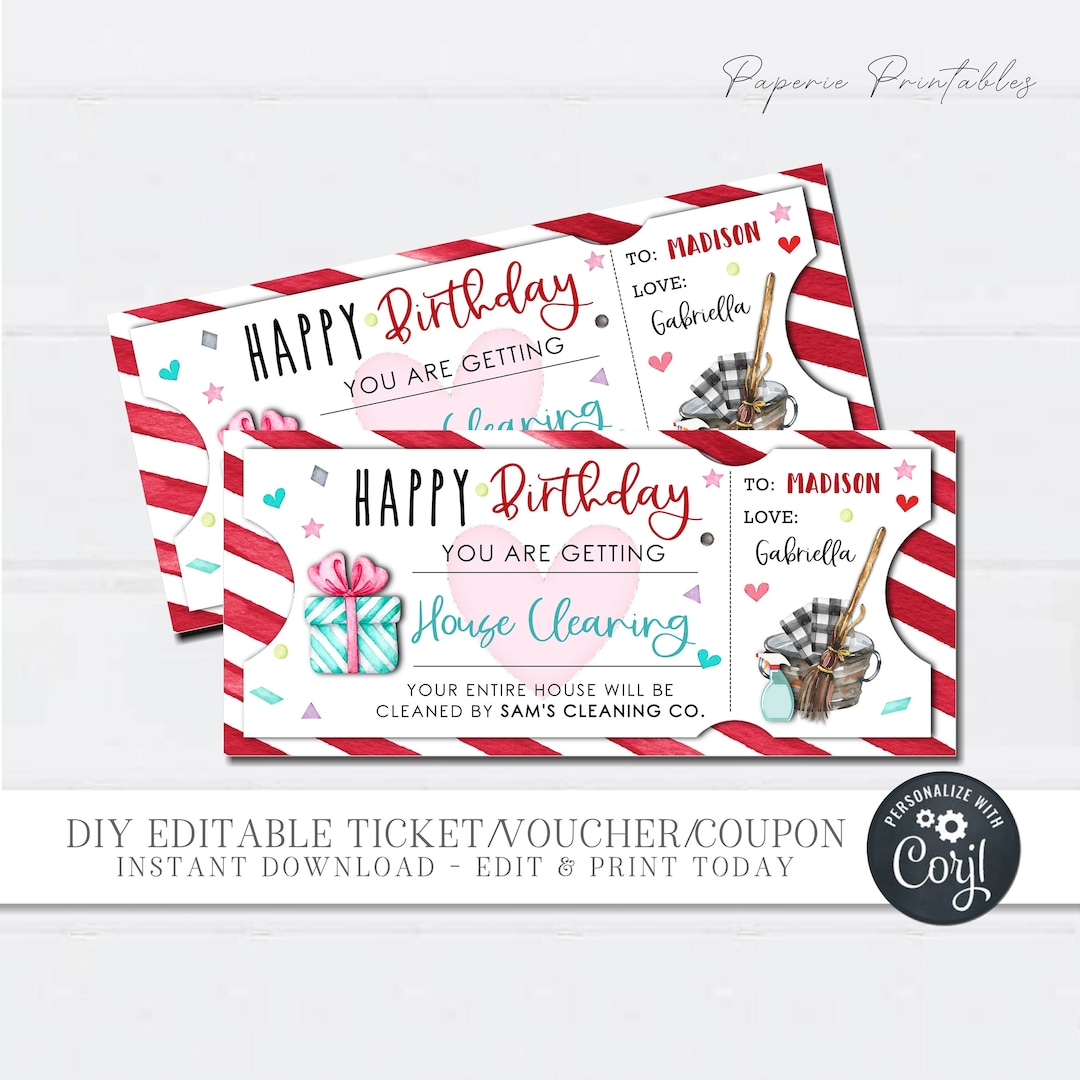 EDITABLE House Cleaning Gift Voucher, Birthday Gift Coupon, House ...