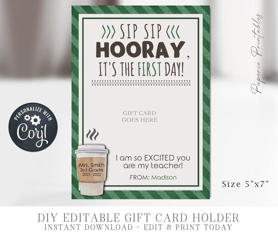 EDITABLE Coffee Gift Certificate Card for Teacher Back to - Etsy