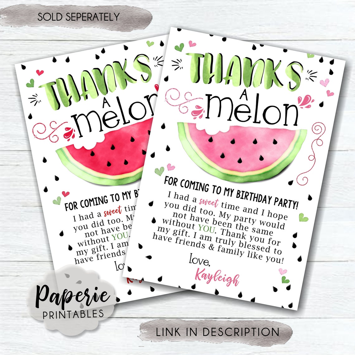 Watermelon Theme Birthday Thank You Card One in a Melon | Etsy