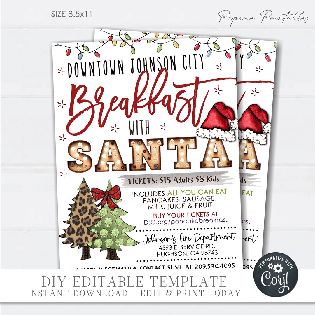 Editable Breakfast With Santa Flyer: Christmas Event Template (8.5x11 ...