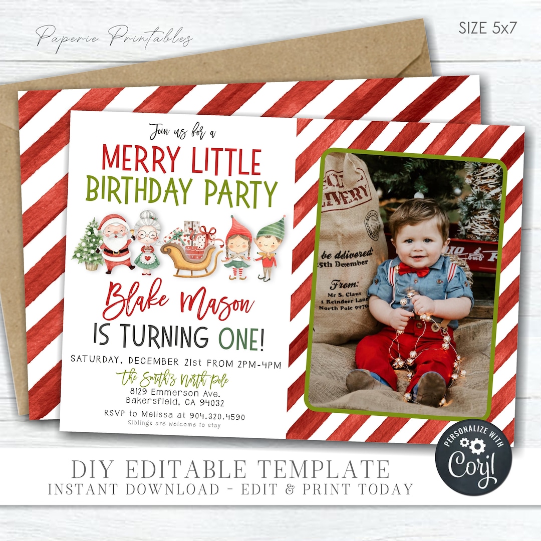 EDITABLE Little Merry Christmas Birthday Invitation Girl, Boy, Twins ...