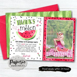 Watermelon Theme Birthday Thank You Card One in a Melon - Etsy