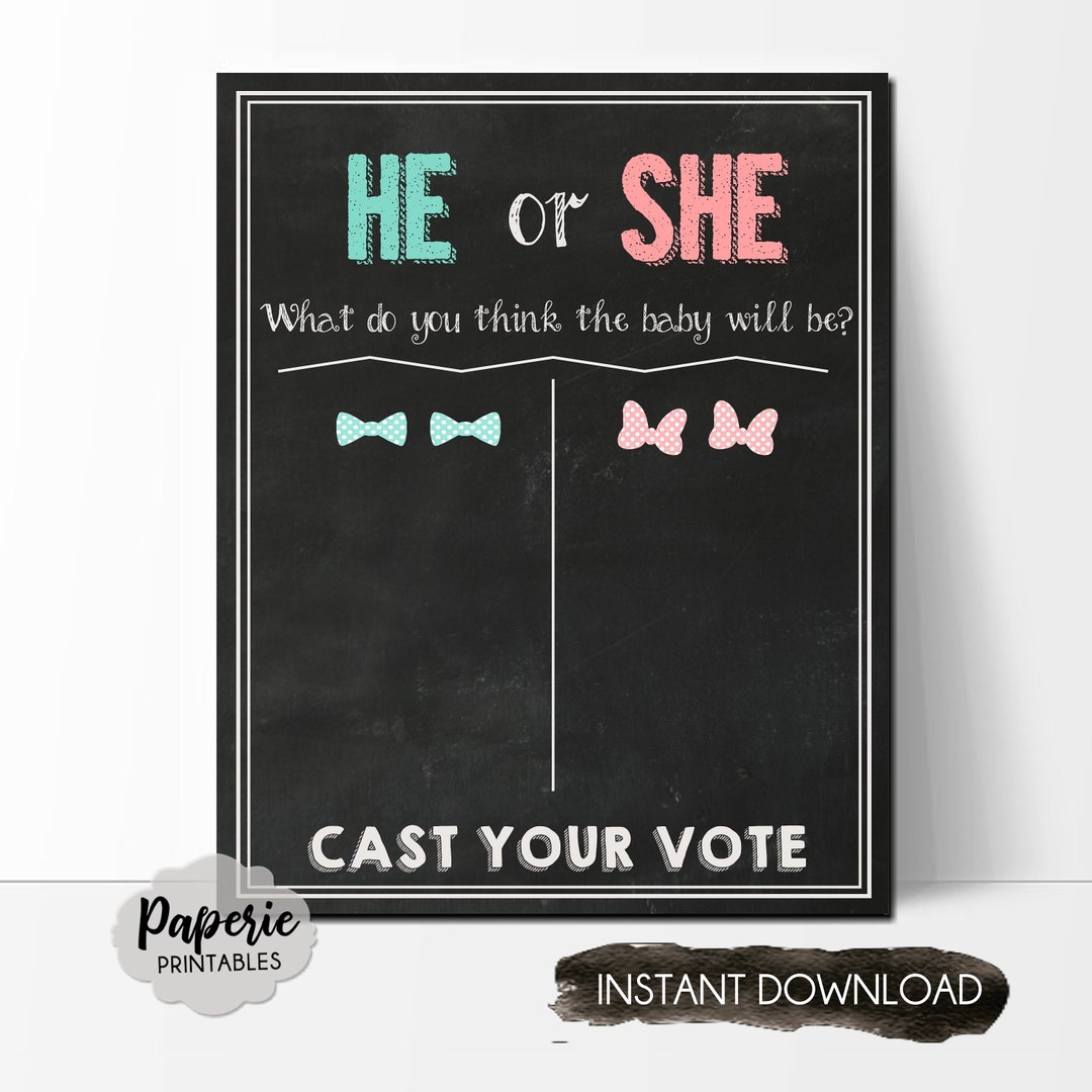 Gender Reveal Party Sign: Coral & Teal Voting Poster (digital Download ...