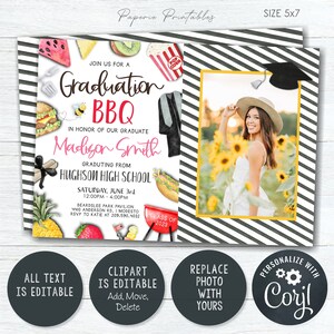 EDITABLE Graduation BBQ Invitation, Graduation Party Template, Picnic ...