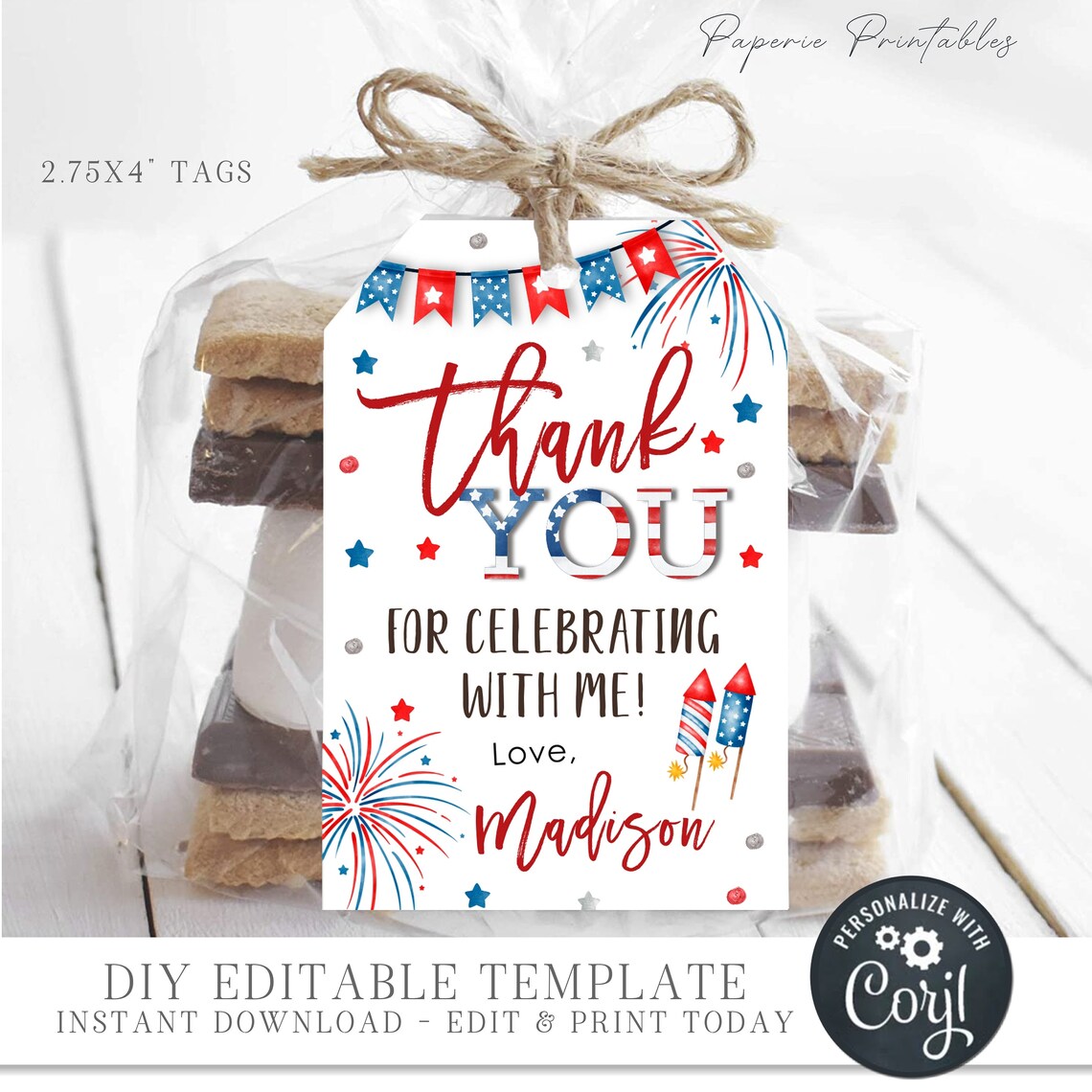 Editable 4th of July Birthday Party Favor Tags 4th of July - Etsy