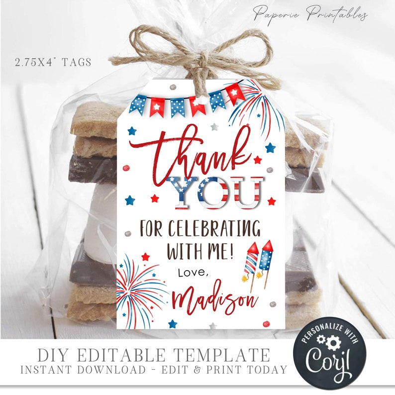 Editable 4th of July Birthday Party Favor Tags 4th of July - Etsy