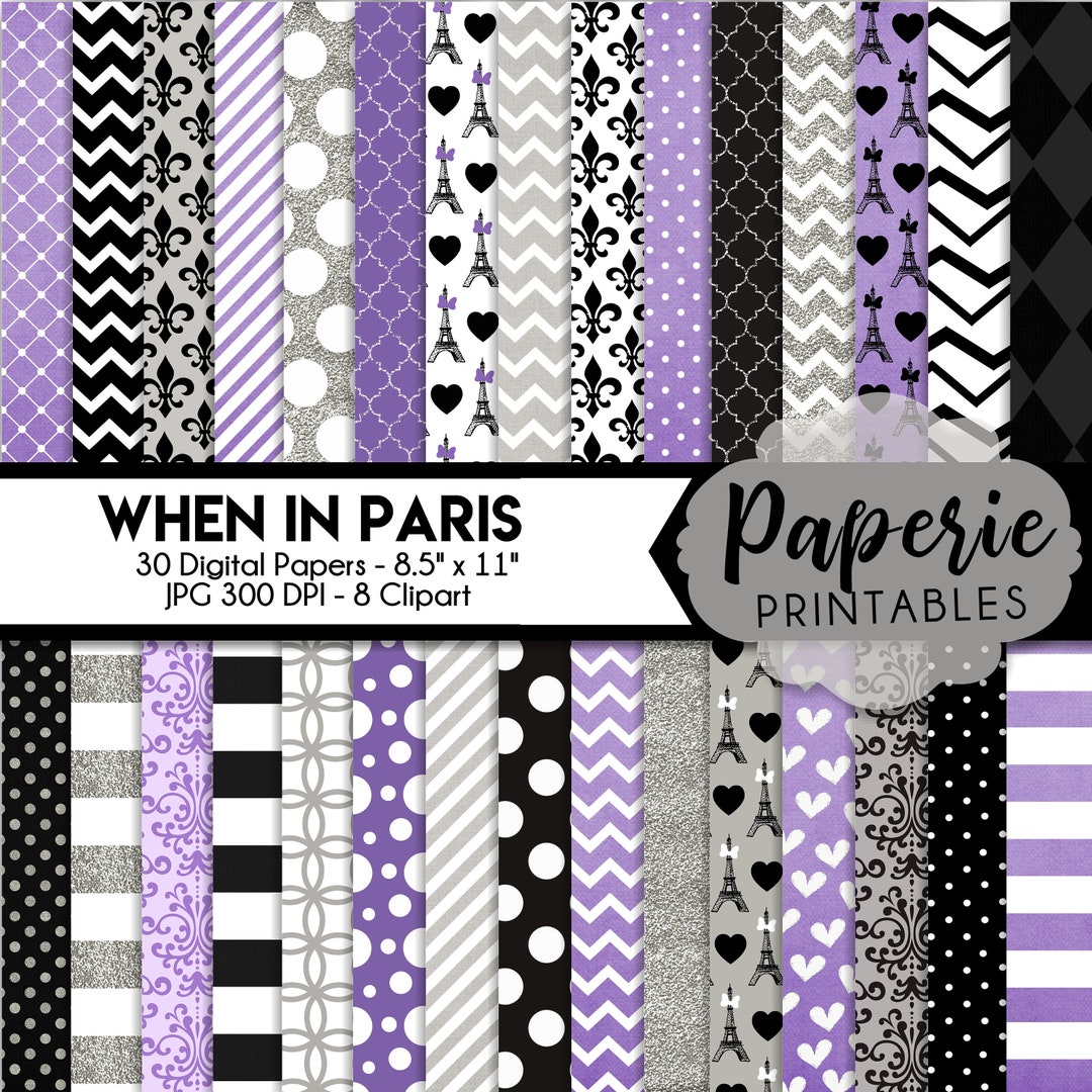 Paris Pattern Digital Paper - 8.5x11 Digital Scrapbooking Paper - 30 ...