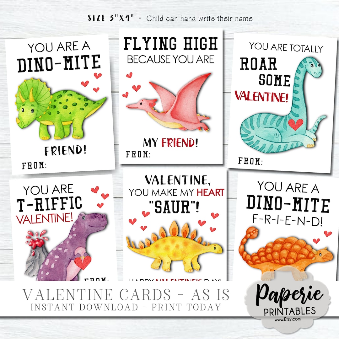 Dinosaur Valentine Tags, Kids Valentine Cards, School Valentines, T ...