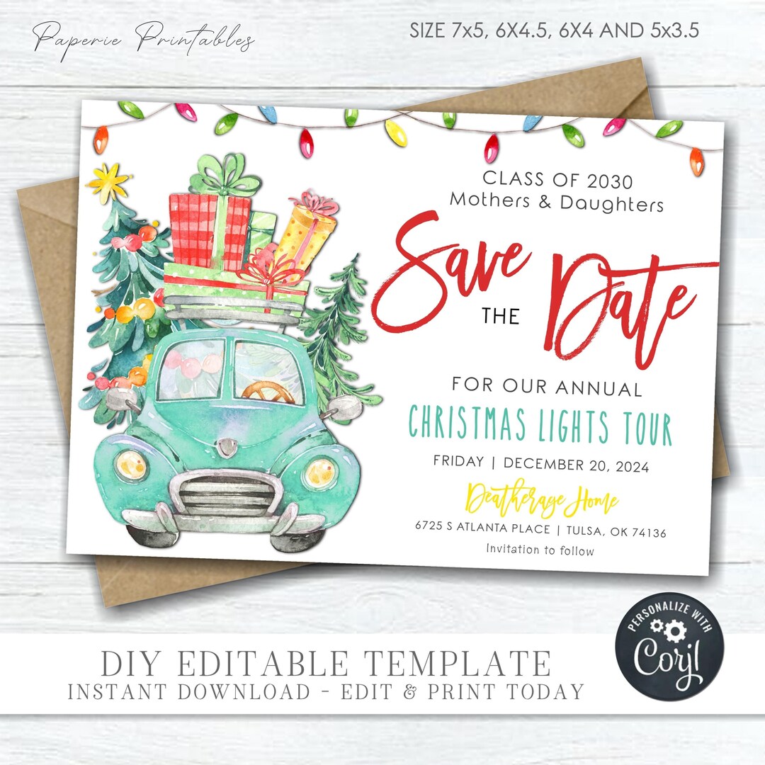 Christmas Lights Tour Save the Date Invitation (editable Corjl Template ...