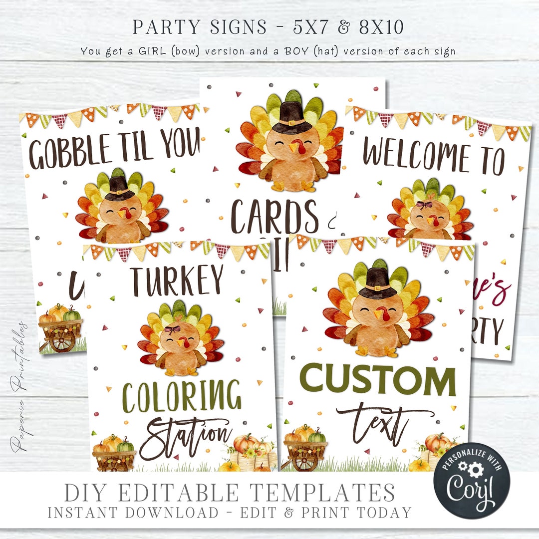 Editable Little Turkey Party Signs - Little Turkey Party Signs - Gobble ...