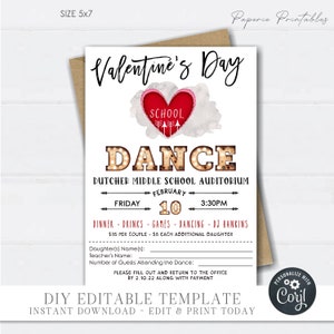 EDITABLE Valentine's Day School Dance Flyer, Valentine's Day Dance ...