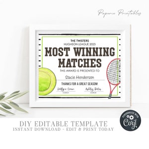 Editable Tennis Award Certificates: End of Season Team Awards (DIY W ...