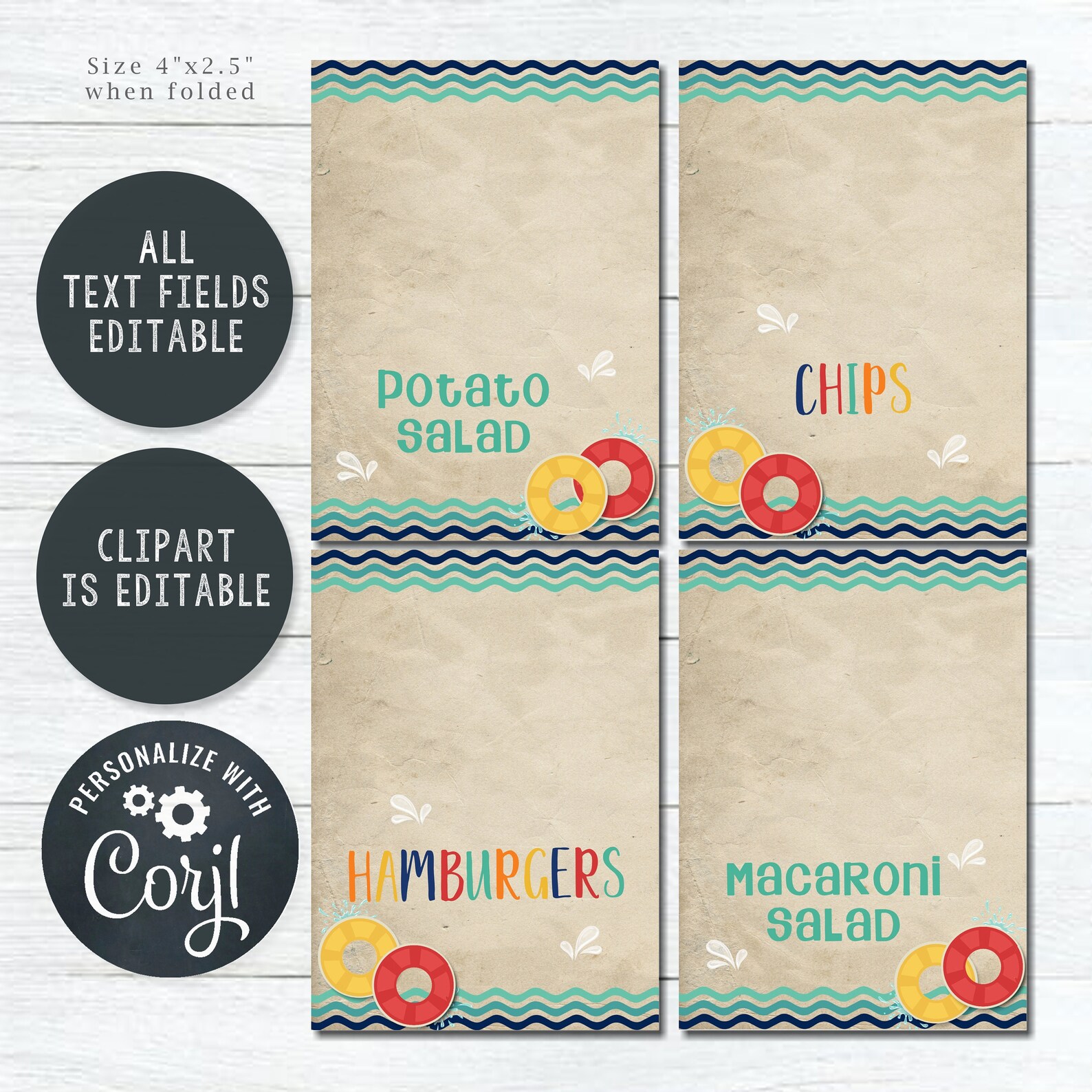 EDITABLE Pool Party Birthday Party Food Tent Labels Editable - Etsy