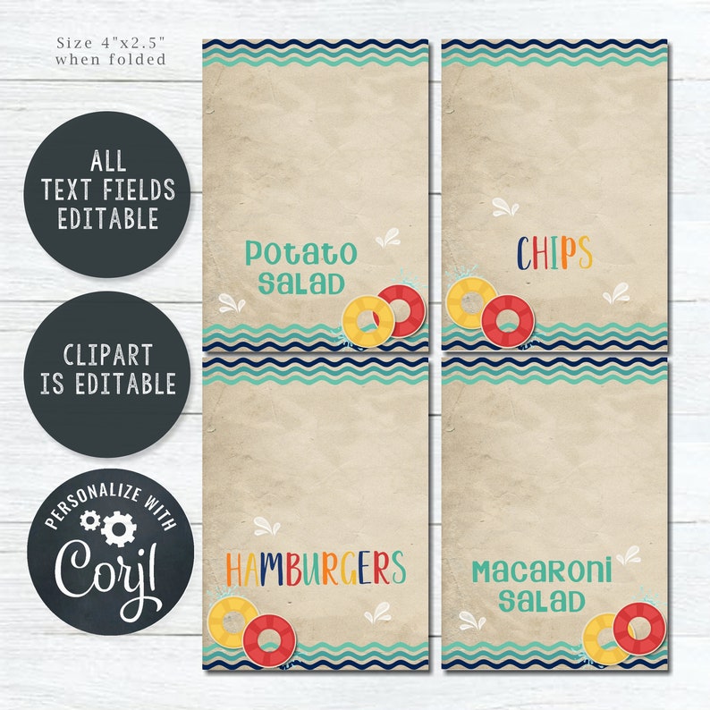EDITABLE Pool Party Birthday Party Food Tent Labels Editable - Etsy