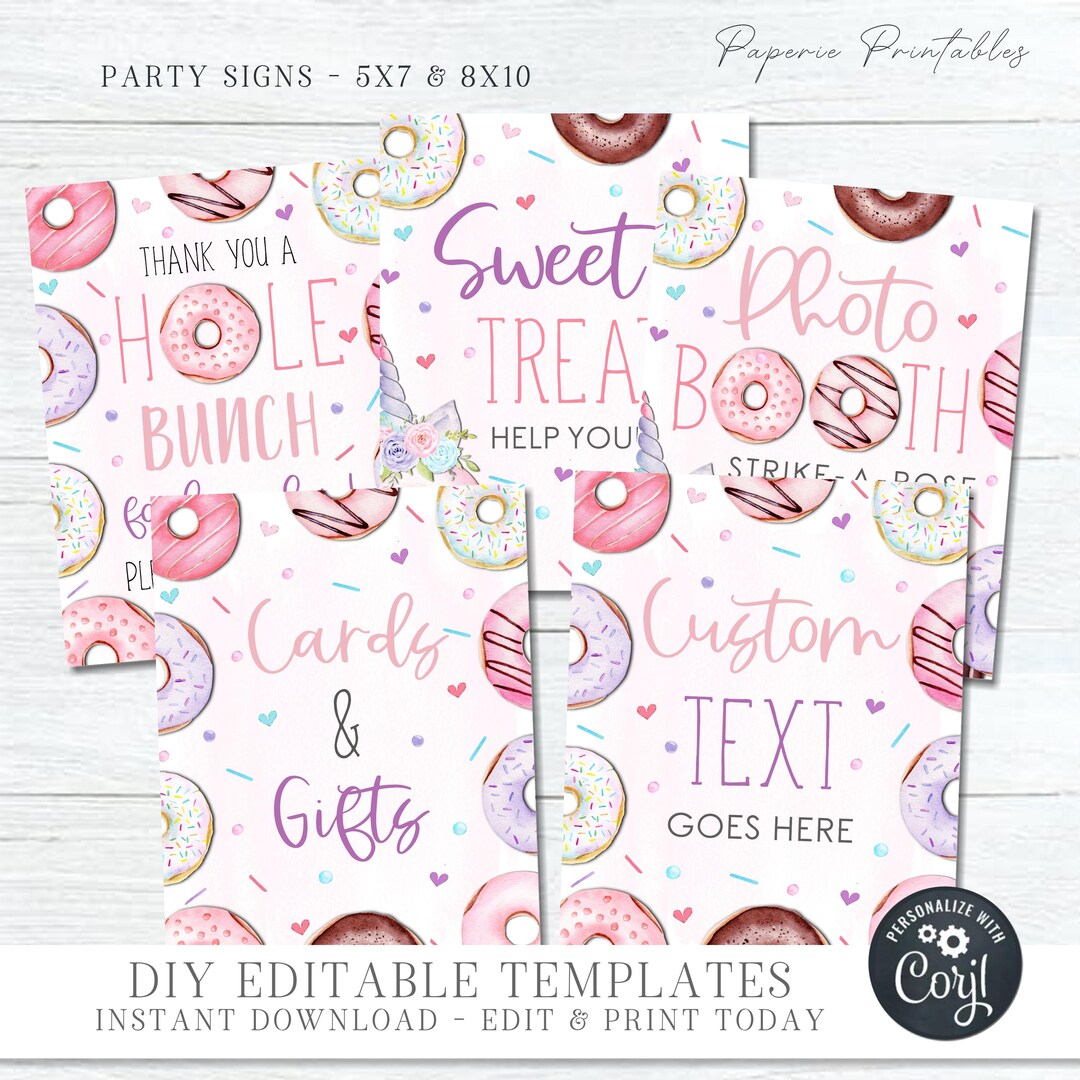 Donut Baby Shower Signs: Donut Baby Shower Party Decor (DIY Edit Corjl ...