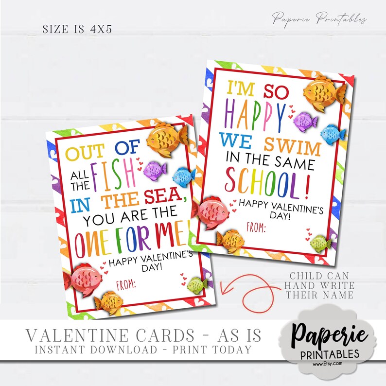 Fish Valentine's Day Printable Tags Kids Valentine Cards - Etsy