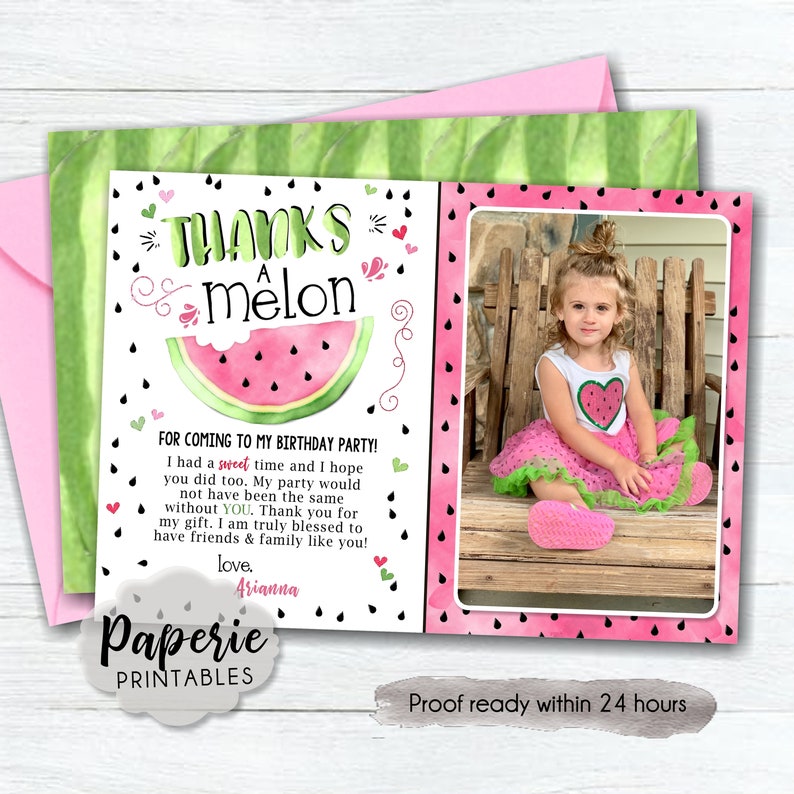 Watermelon Theme Birthday Thank You Card One in a Melon - Etsy