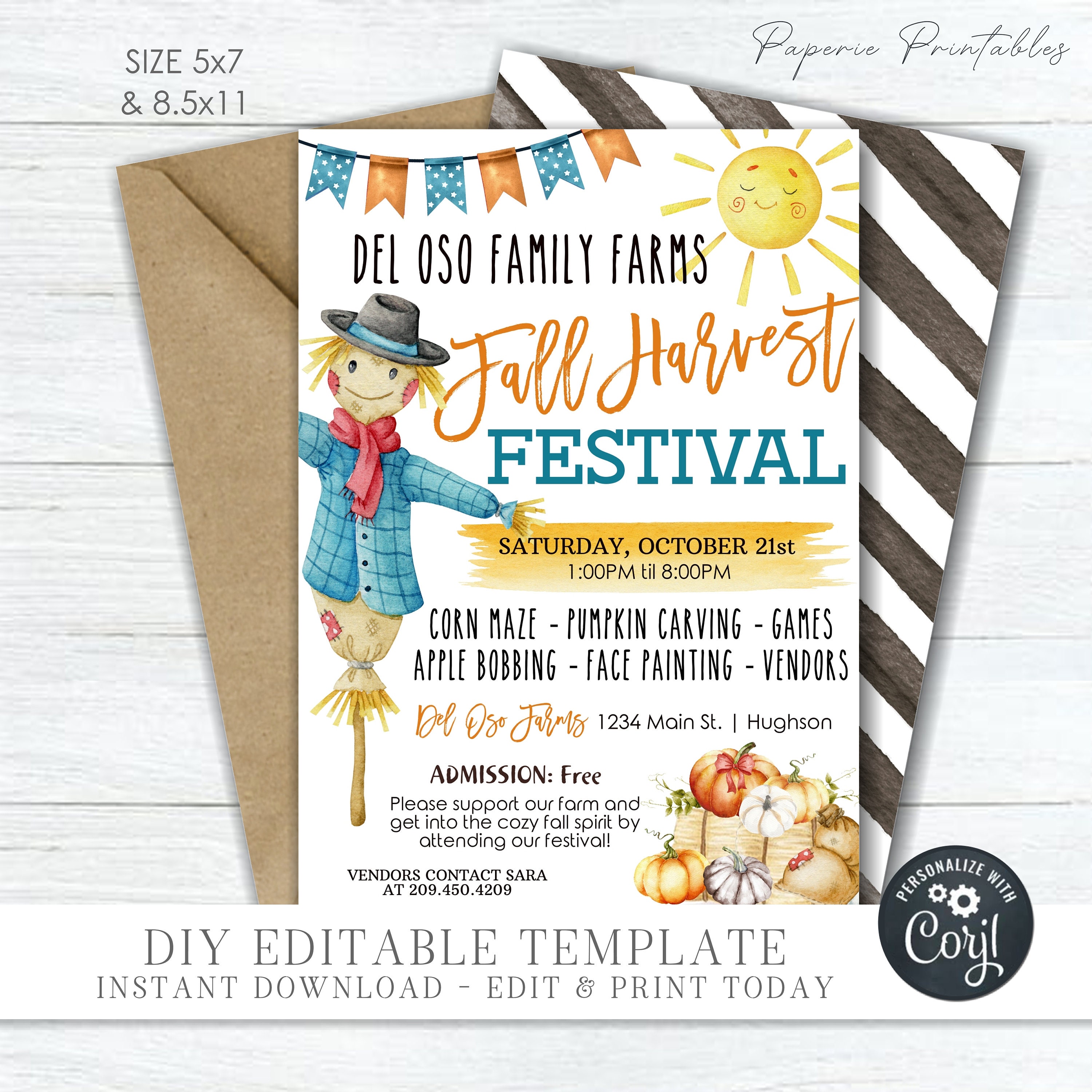 EDITABLE Fall Harvest Festival Flyer School Festival Flyer - Etsy