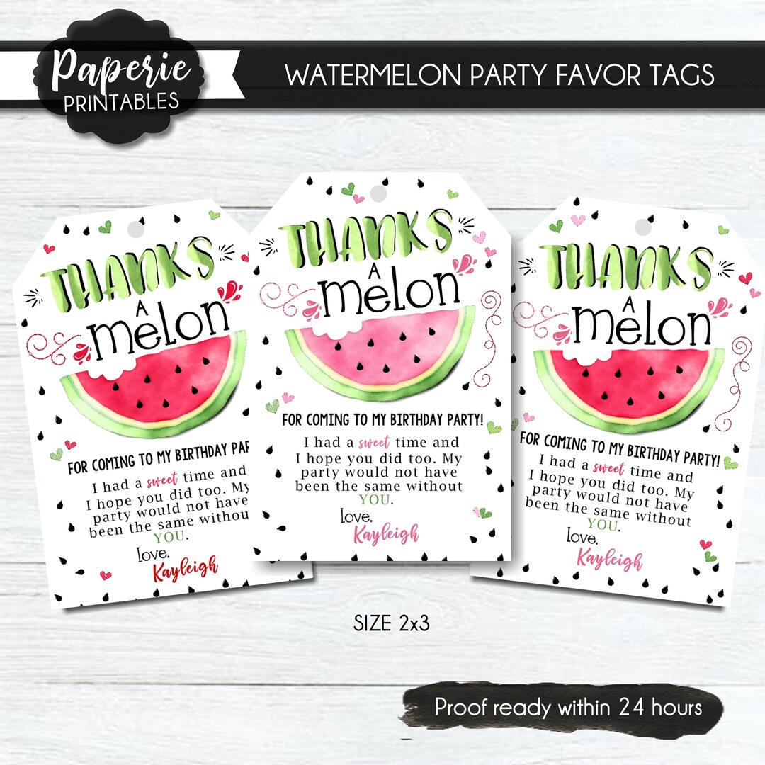 Watermelon Birthday Party Favor Tags One in a Melon Party Favor Tags ...