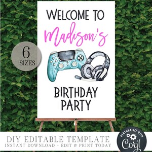 Editable Video Game Party Decorations, Gaming Birthday Welcome Sign ...