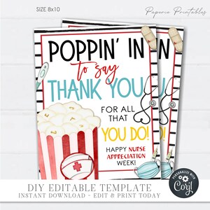 Editable Popcorn Nurse Appreciation Sign: Thank You Gift (DIY Corjl ...