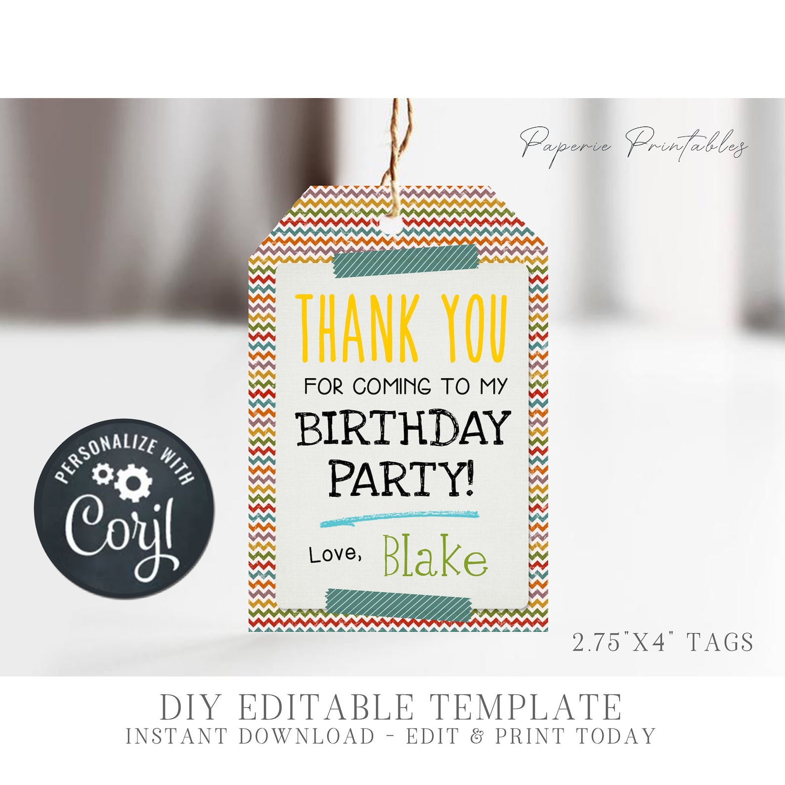 Editable Birthday Thank You Tag Birthday Party Favor Tag - Etsy