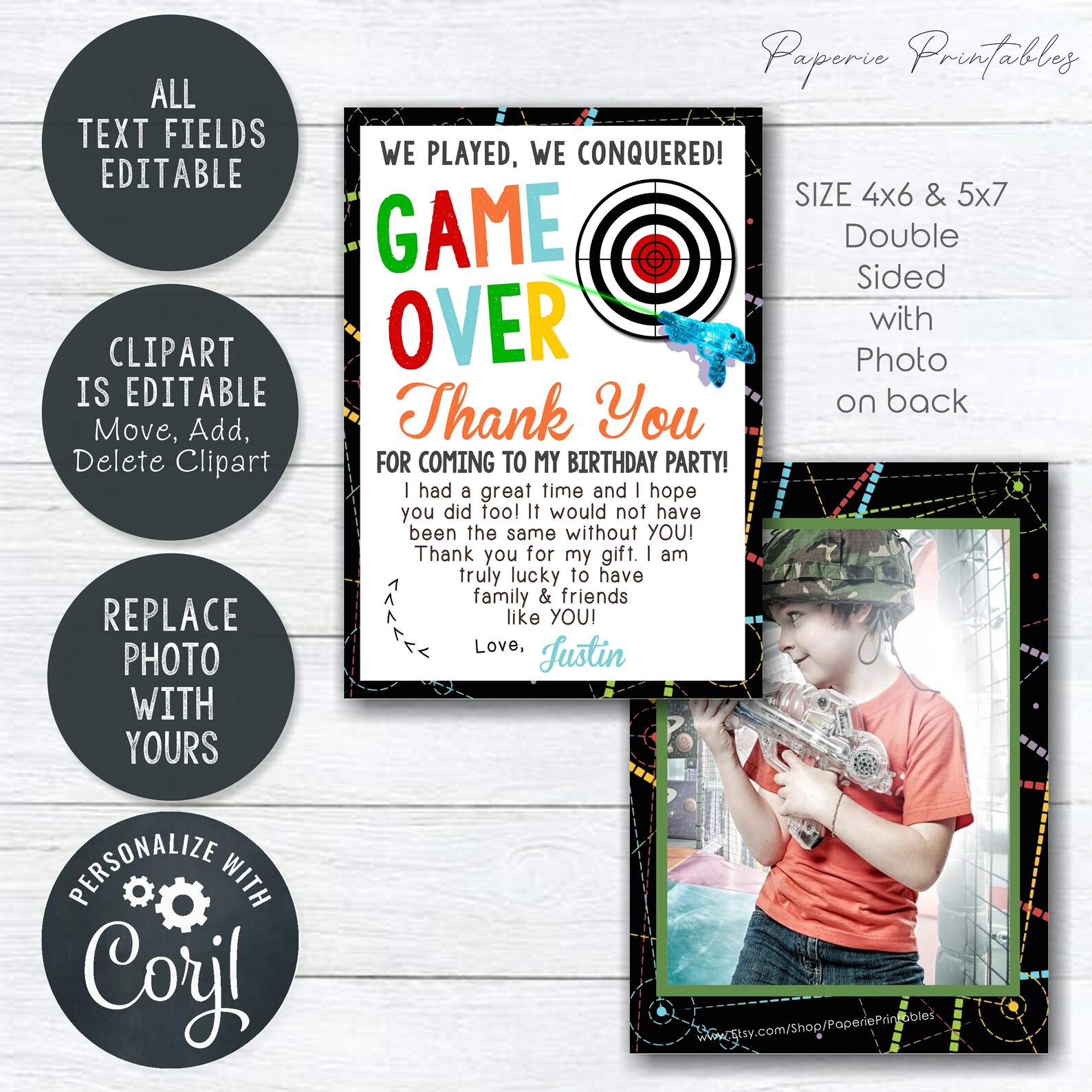 EDITABLE Laser Tag Thank You Card Laser Tag Birthday Party | Etsy