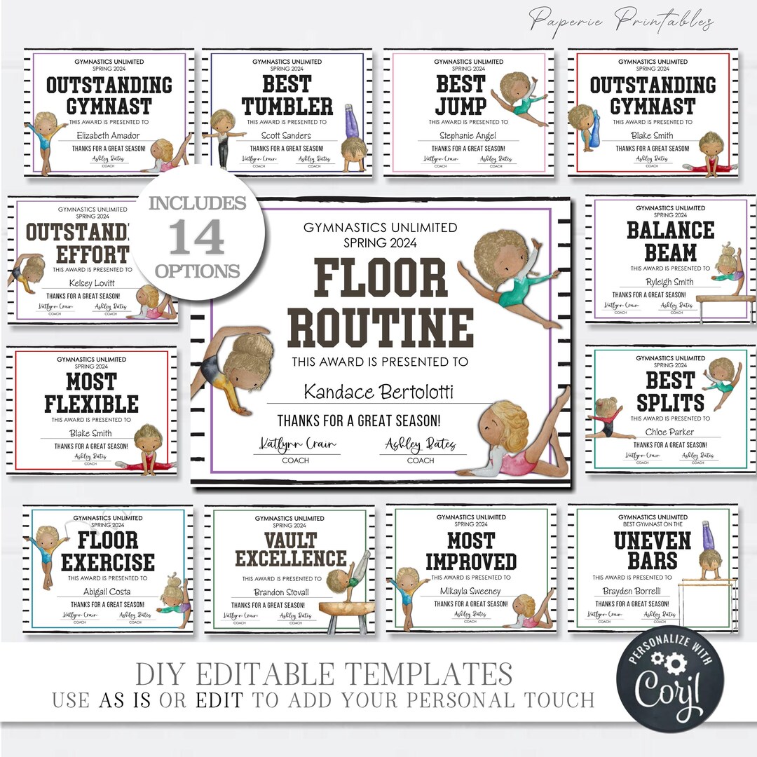 Editable Gymnastics Award Certificates, Gymnastics Award Ceremony ...