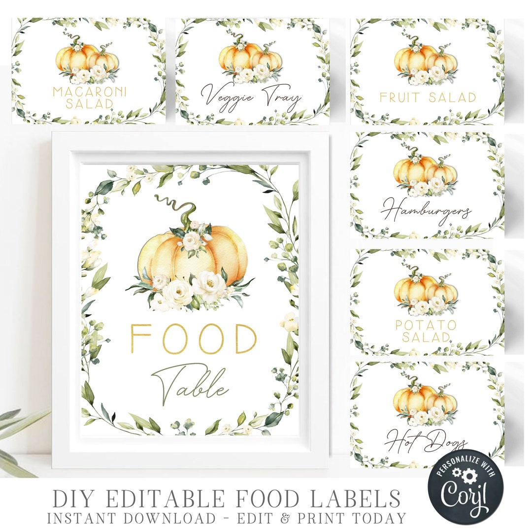 Editable Pumpkin Food Label Tent Cards: Boho Party Decor (DIY Digital ...